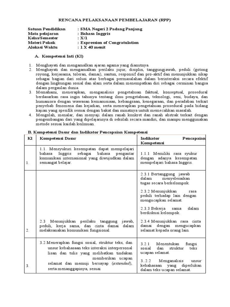 RPP Congratulation | PDF | Karier & Perkembangan