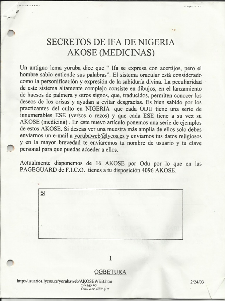 Secretos de Ifa Nigeria Akose Medicinaspdf PDF Free | PDF