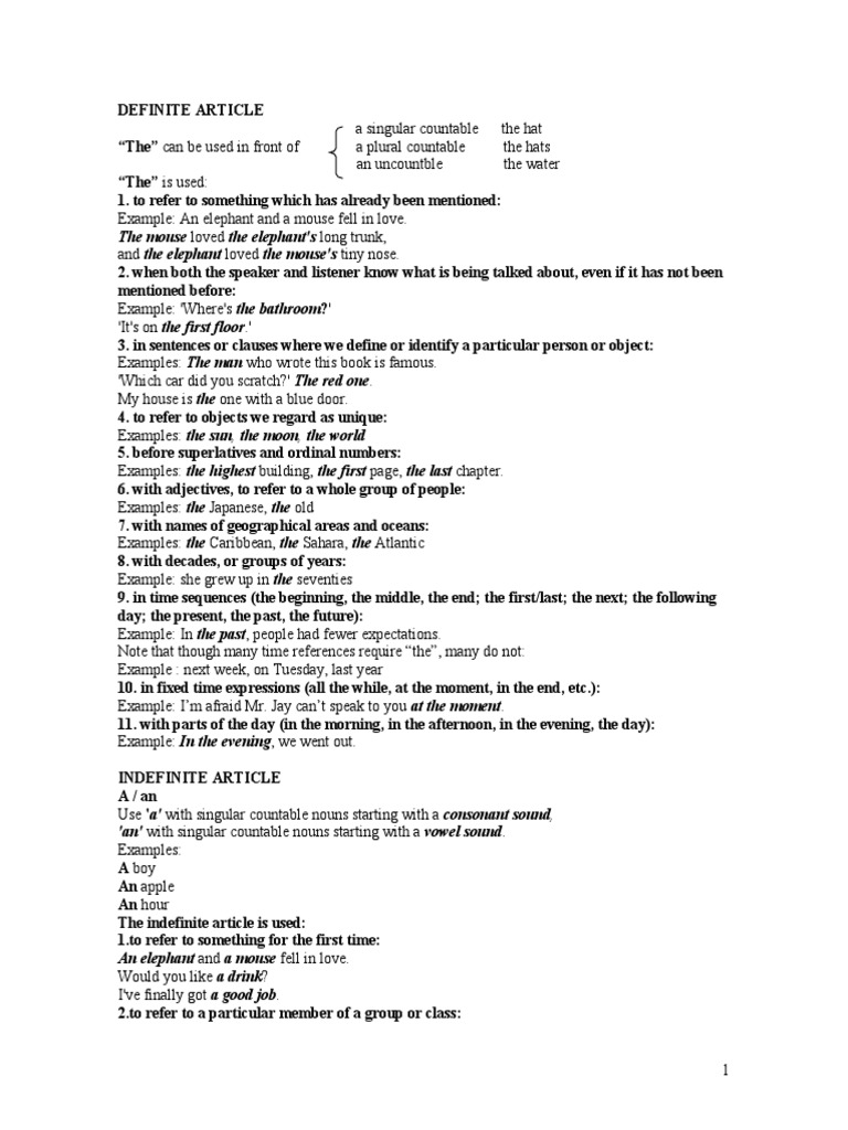 Definite, Indefinite and Zero Article | PDF | Grammatical Number | Lunch