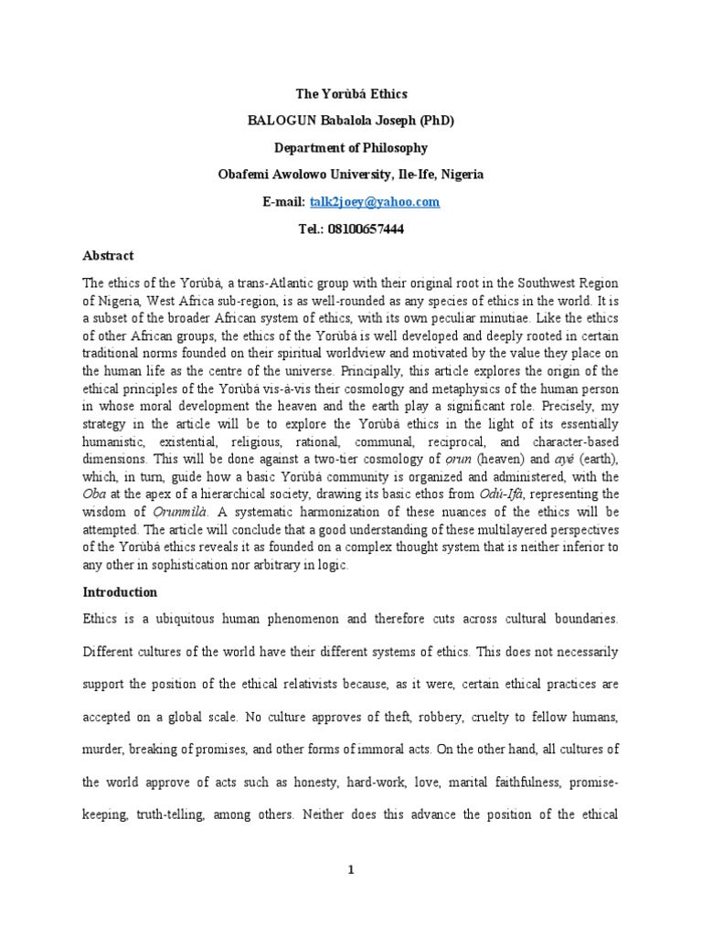 The Yoruba Ethics | PDF | Morality | God