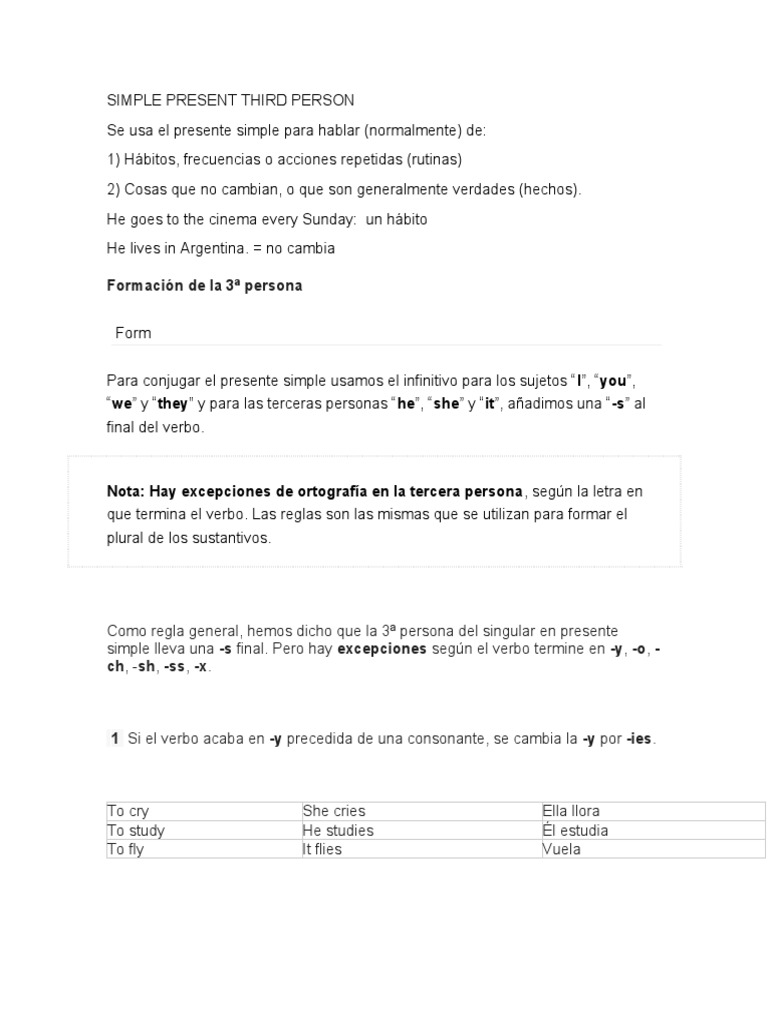 Simple Present Third Person | PDF