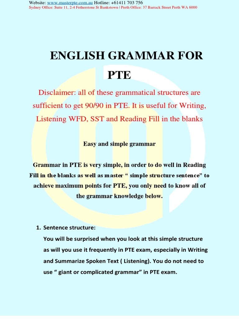 English Grammar For PTE | PDF | Verb | Adjective