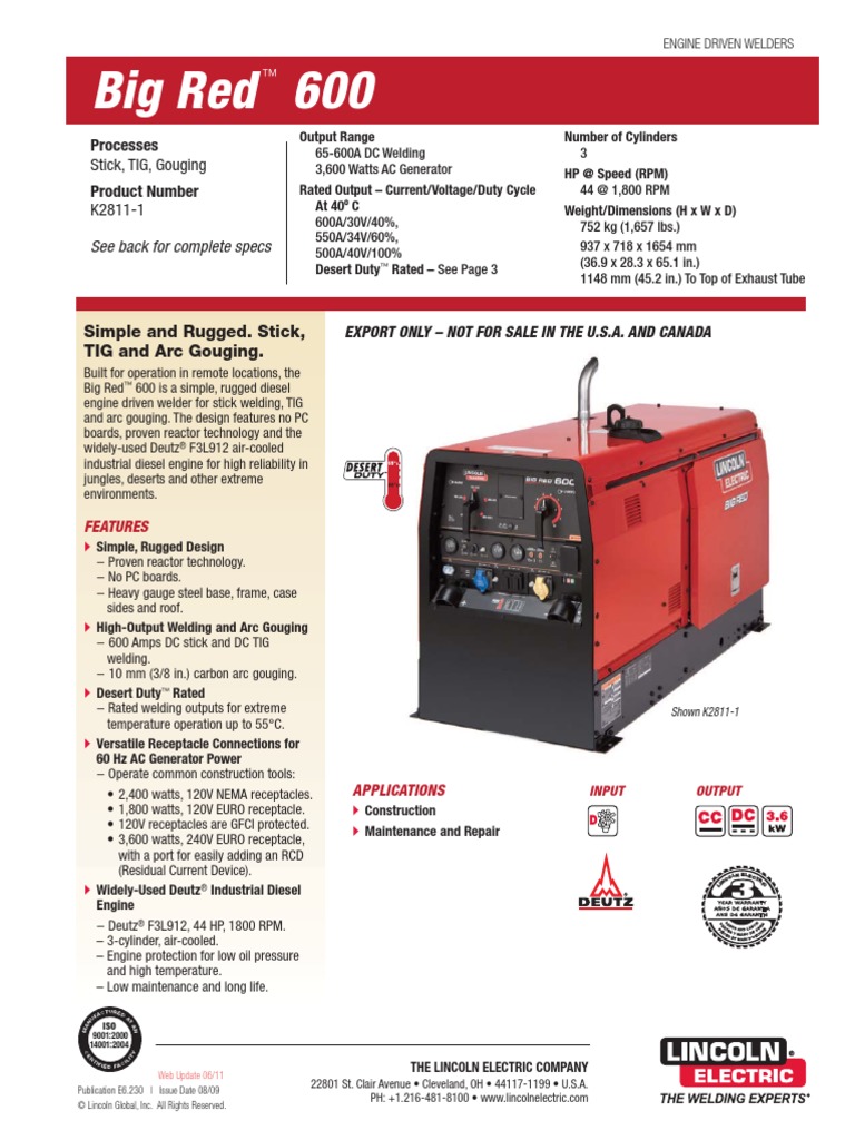 Lincoln Electric Big Red 600 | PDF | Construction | Welding