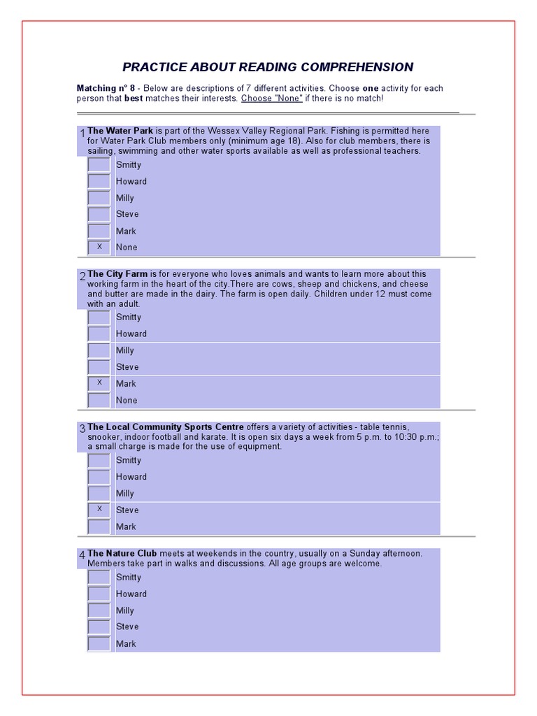 Reading Comprehension Practice Activities | PDF