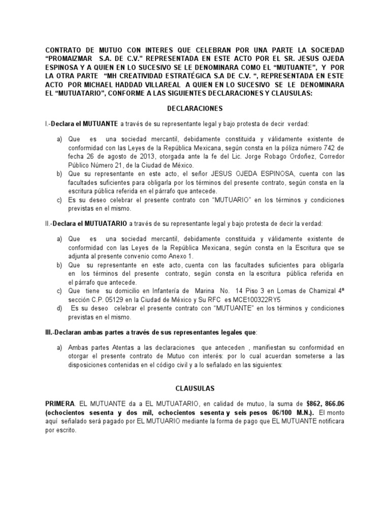 Contrato de Mutuo con Interés México | PDF | Conceptos legales