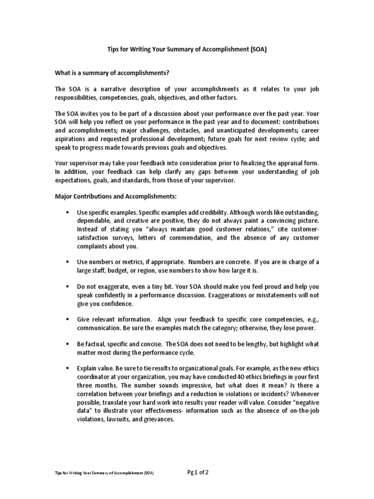 Guide to Crafting an Effective Summary of Accomplishments: Focus on ...