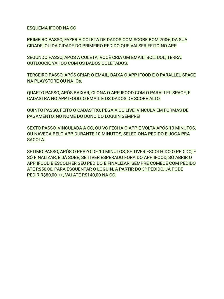 Esquema Ifood Na CC | PDF
