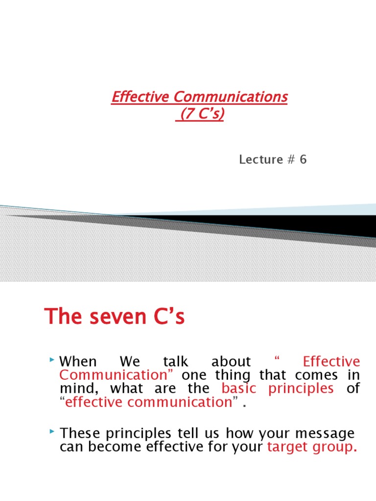 Effective Communications (7 C'S) : Lecture # 6 | PDF | Communication ...