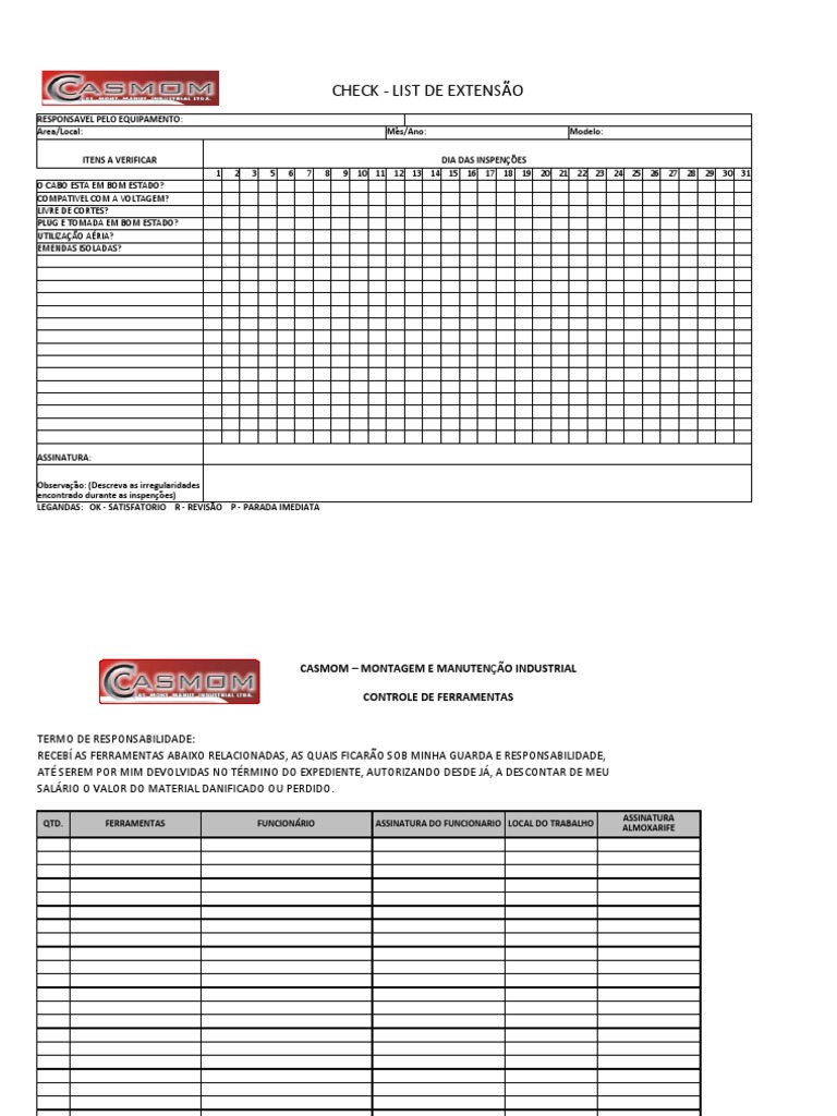 Check List - Controle de Ferramentas | PDF