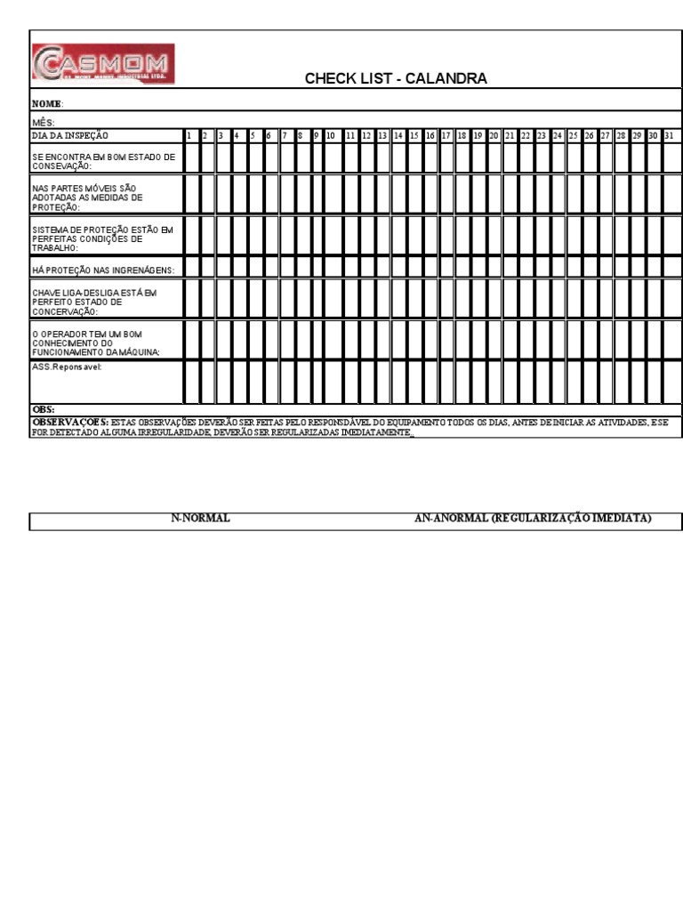 Check List Calandra | PDF