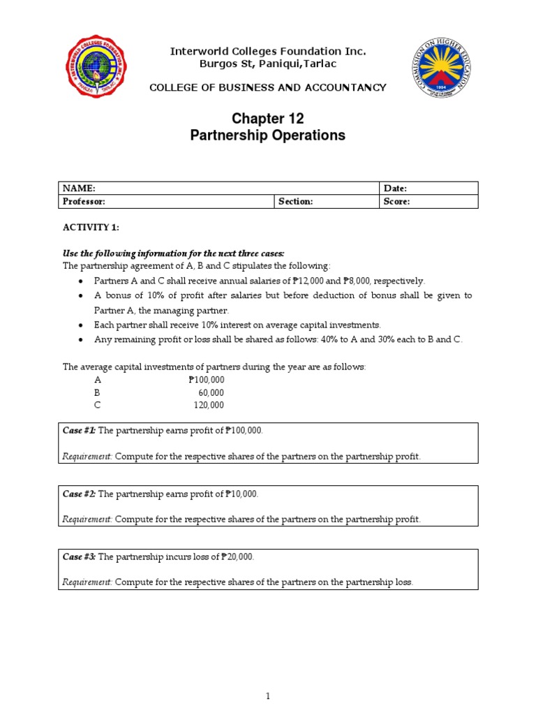 Gtlr7lak1 - ACTIVITY - CHAPTER 12 - PARTNERSHIP OPERATIONS | PDF ...