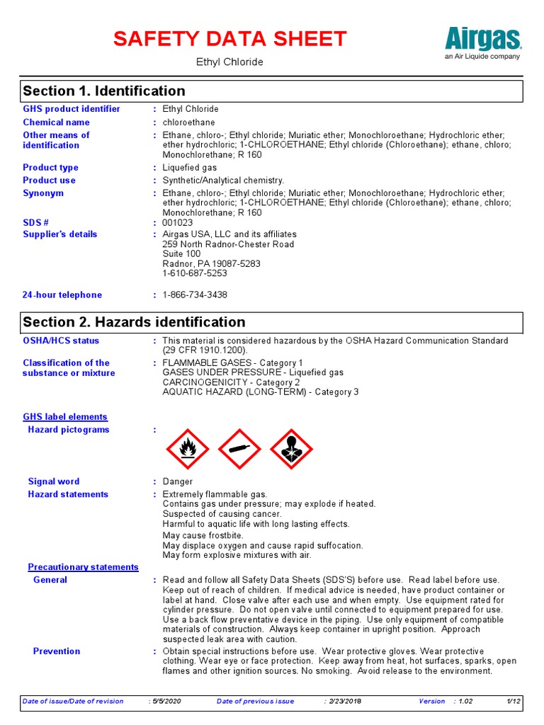 Safety Data Sheet: Section 1. Identification | PDF | Personal Protective Equipment | Toxicity