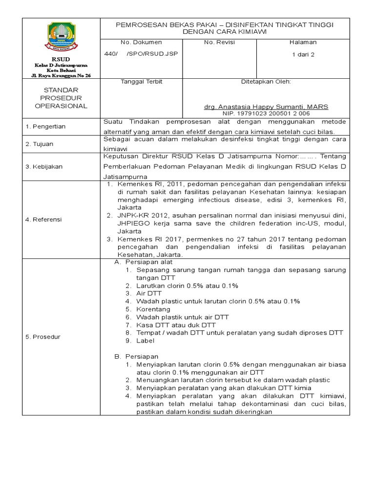 Spo Pemrosesan Bekas Pakai - Disinfektan Tingkat Tinggi Dengan Cara Kimiawi | PDF