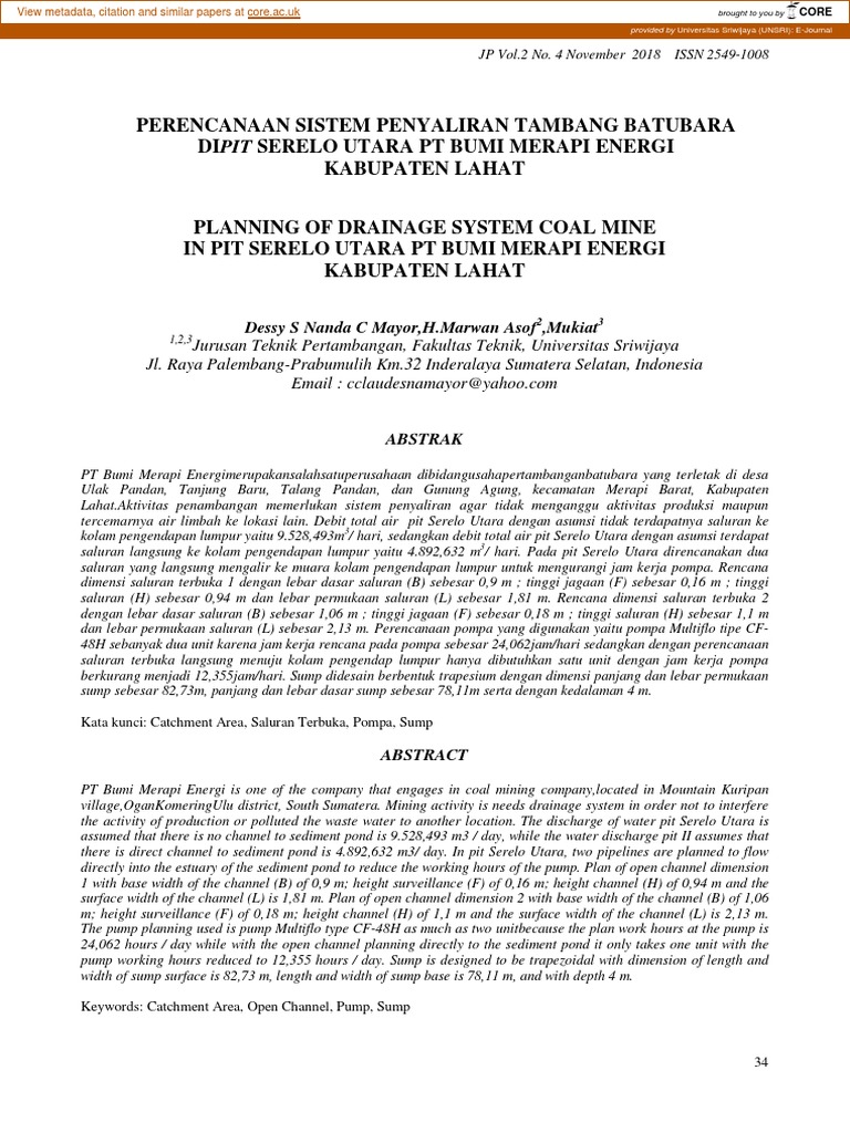 Perencanaan Sistem Penyaliran Tambang Batubara | PDF
