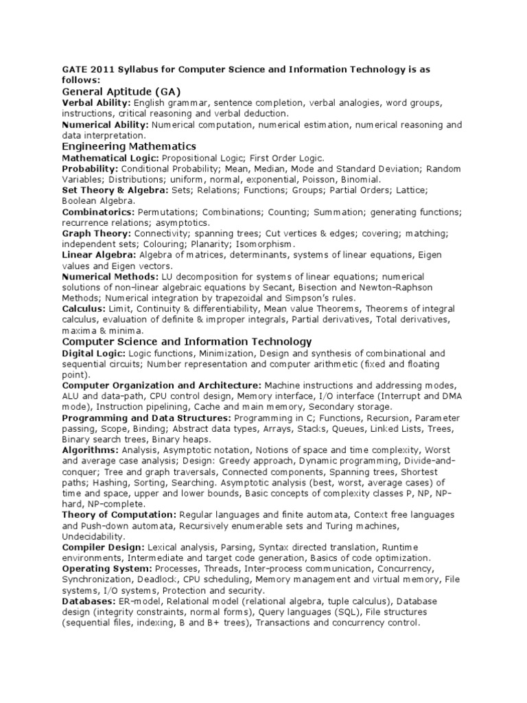 GATE 2011 Syllabus | PDF | Integral | Numerical Analysis
