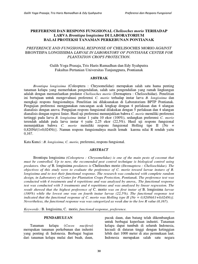PREFERENSI DAN RESPONS FUNGSIONAL Chelisoches Morio TERHADAP | PDF