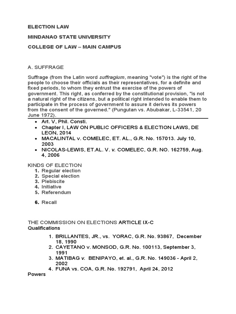 ELECTION LAW Syllabus | PDF | Elections | Commission On Elections ...