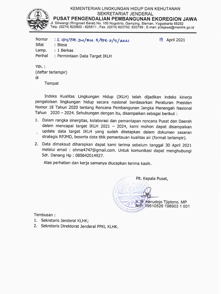 7.permintaan Data Target IKLH & Titik Pantau Air | PDF