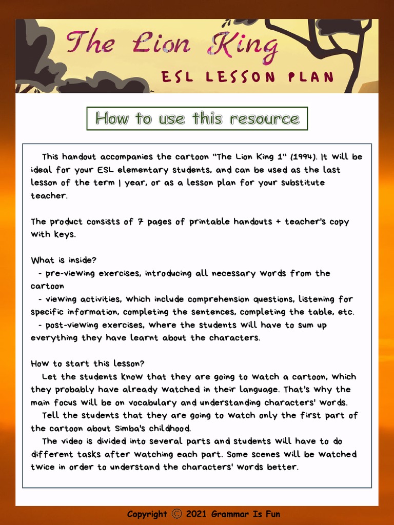 The Lion King Lesson Plan | PDF