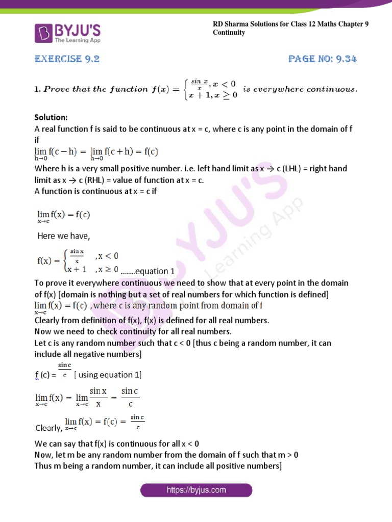 Analyzing Continuity of Various Functions: An Exercise from RD Sharma's ...