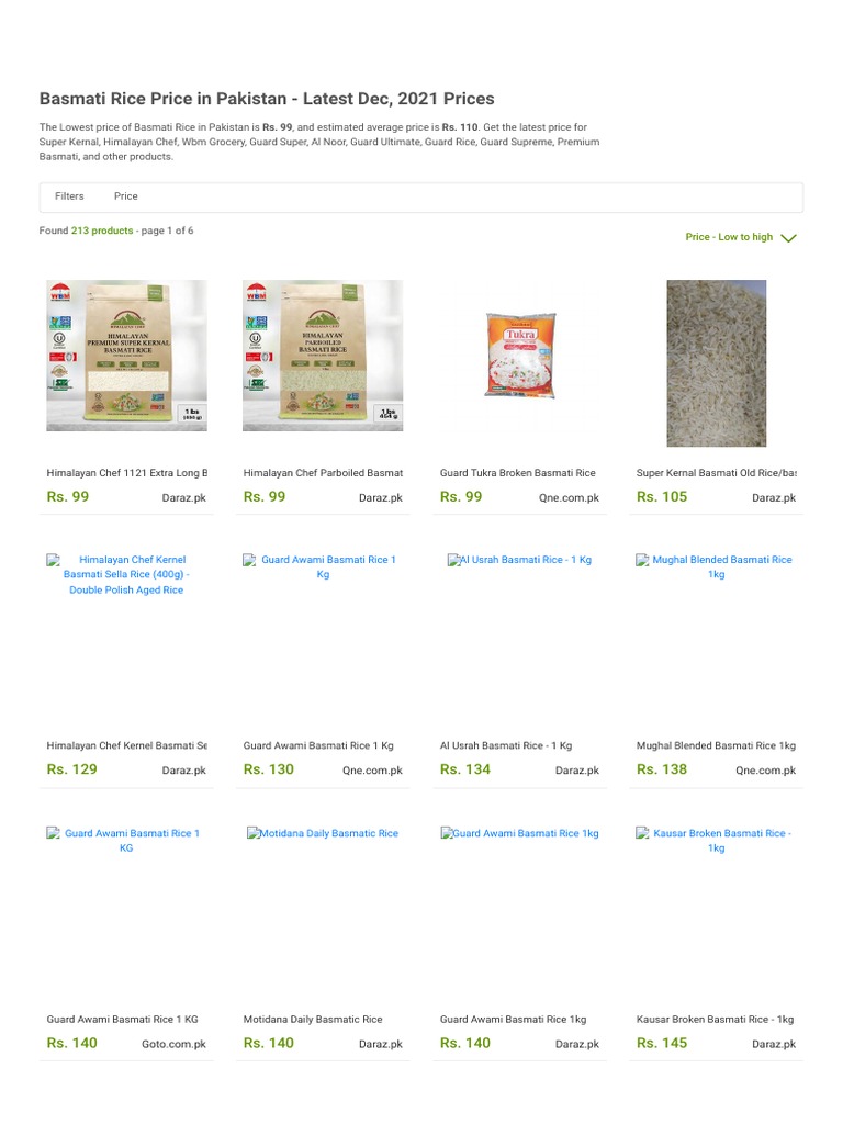 Basmati Rice Price in Pakistan - Price Updated Dec 2021 | PDF | Cereals ...