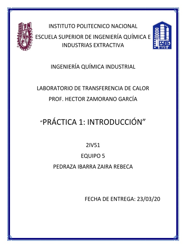 Practica de Introducción de Transferencia de Calor Esiqie | PDF | Calor | Presión
