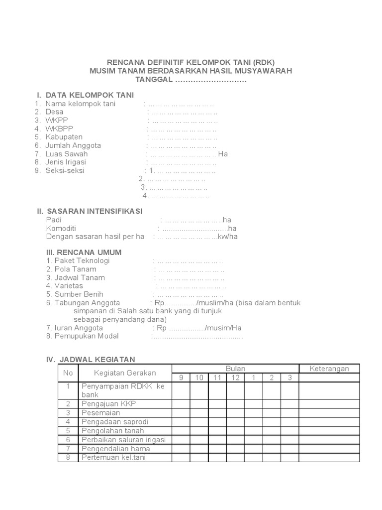 Contoh RDK dan RDKK Kelompok Tani | PDF