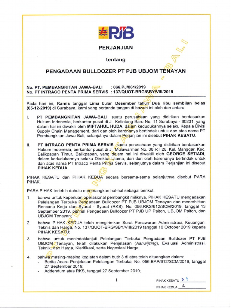Kontrak PJB UBJOM Tenayan With TTD | PDF