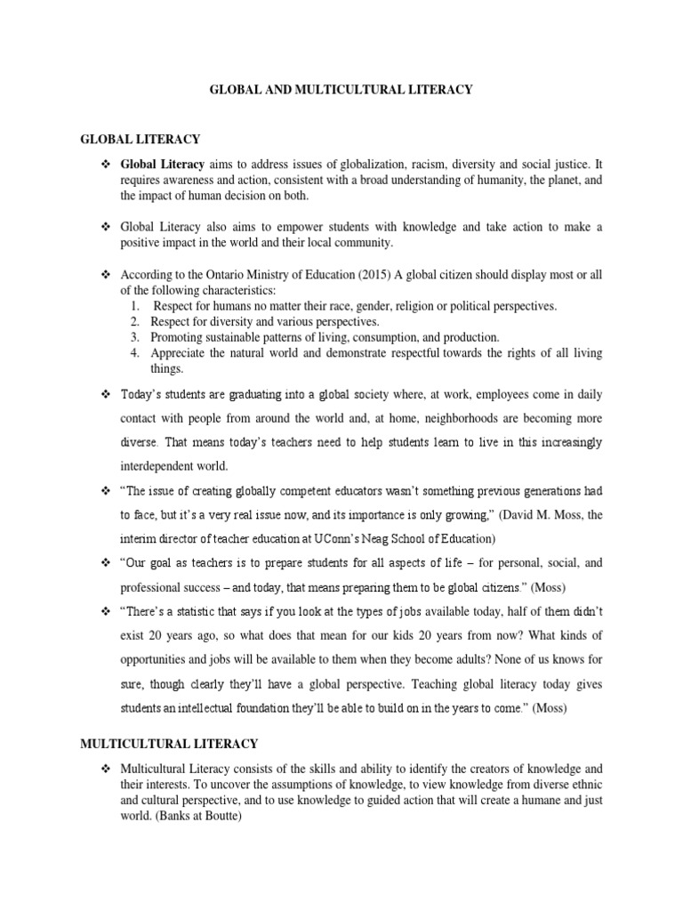 Global and Multicultural Literacy | PDF | Multiculturalism | Literacy