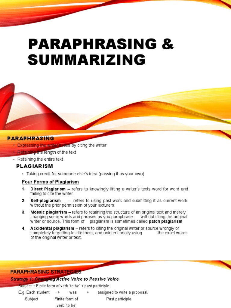 Paraphrasing & Summarizing (Autosaved) | PDF | Subject (Grammar ...