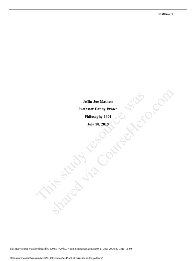 Descartes Proof of Existence of The God | PDF | René Descartes | Existence