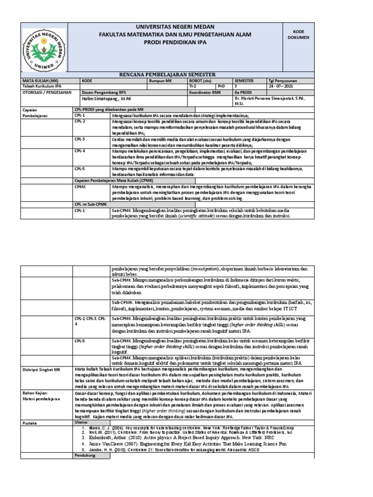Rps Telaah Kurikulum Ipa | PDF | Seni
