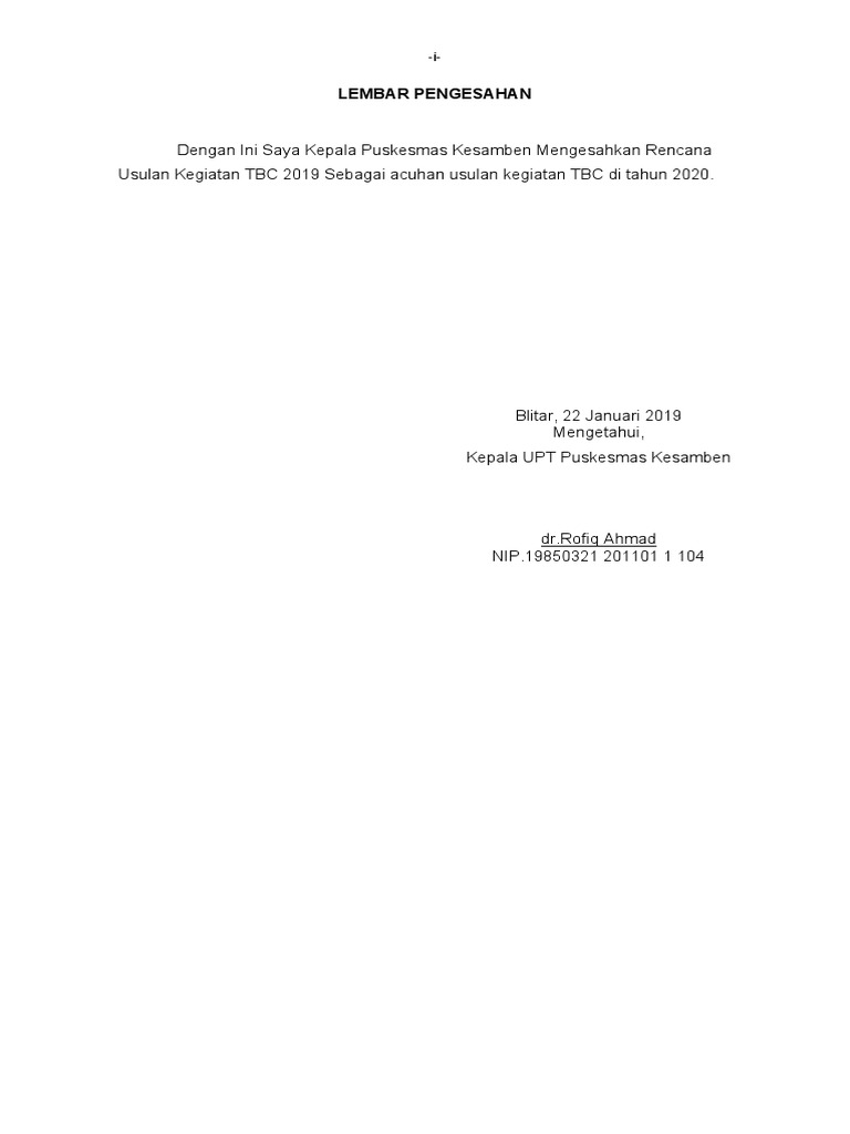 RUK TBC Puskesmas Kesamben 2019 | PDF | Pengelolaan Keuangan & Uang