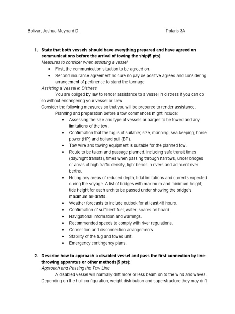 Towing Procedures for Distressed Vessels | PDF | Windward And Leeward ...
