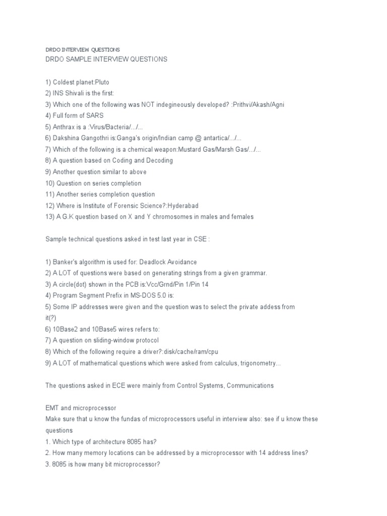 Drdo Interview Questions | PDF | Computing And Information Technology | Capacitor