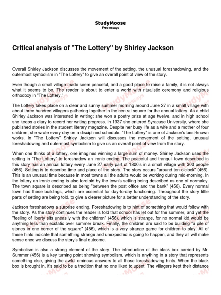 Analyzing Symbolism in "The Lottery" | PDF
