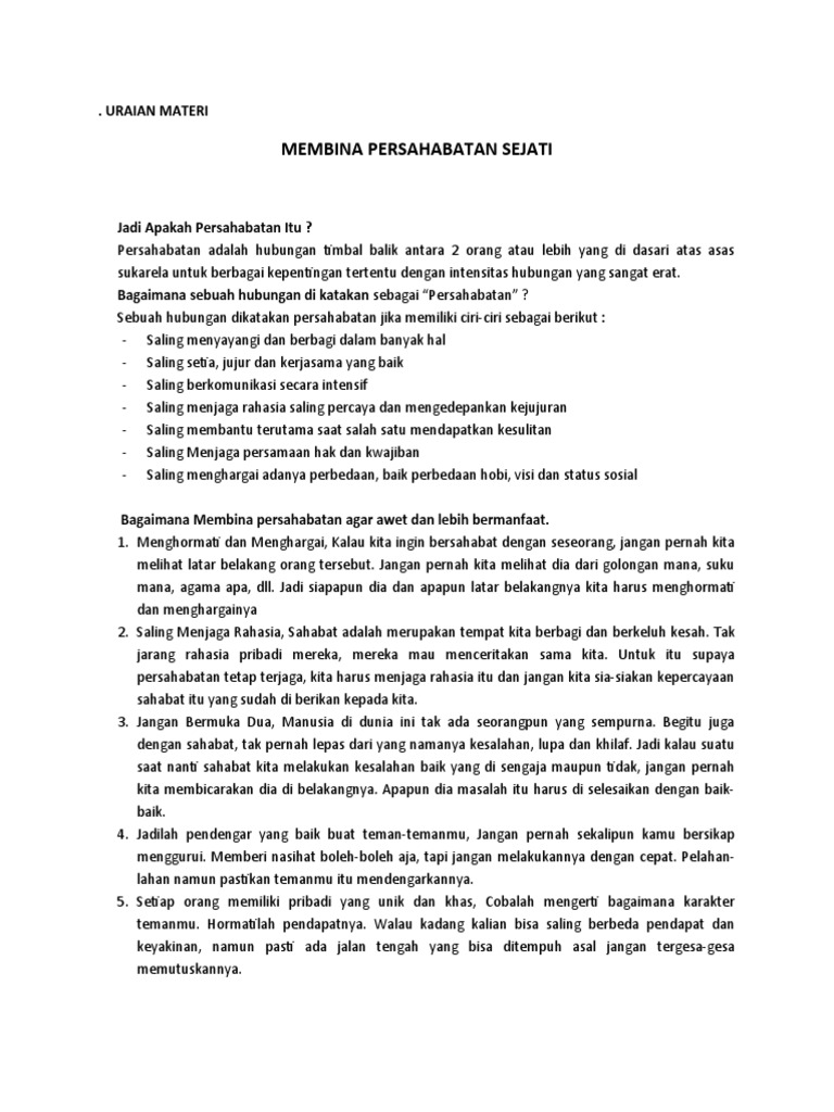 URAIAN MATERI Membina Persahbtn | PDF