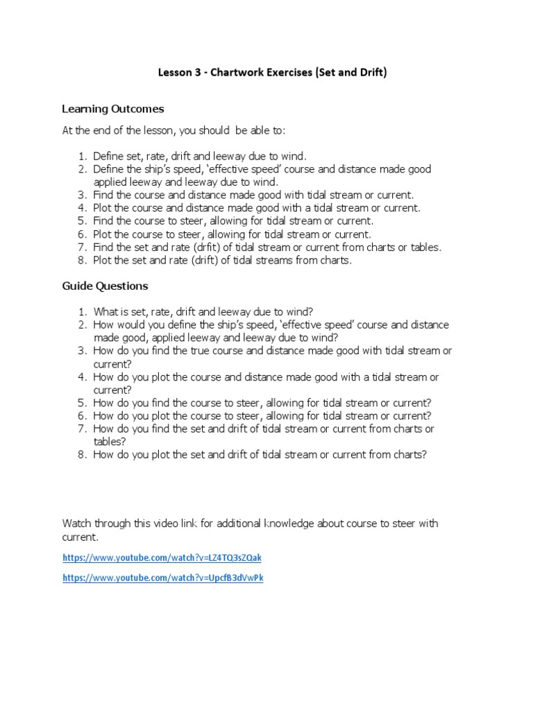 Lesson 3 - Chartwork Exercises (Set and Drift) : Learning Outcomes ...