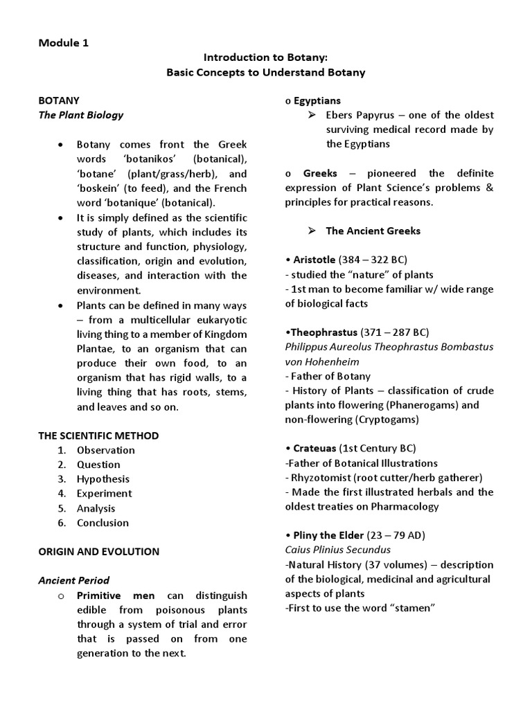 Module 1: Introduction to Botany | PDF | Botany | Taxonomy (Biology)