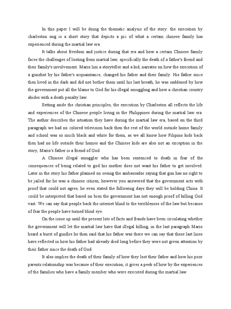 Charlson Ong The Execution Thematic Analysis | PDF | Capital Punishment ...