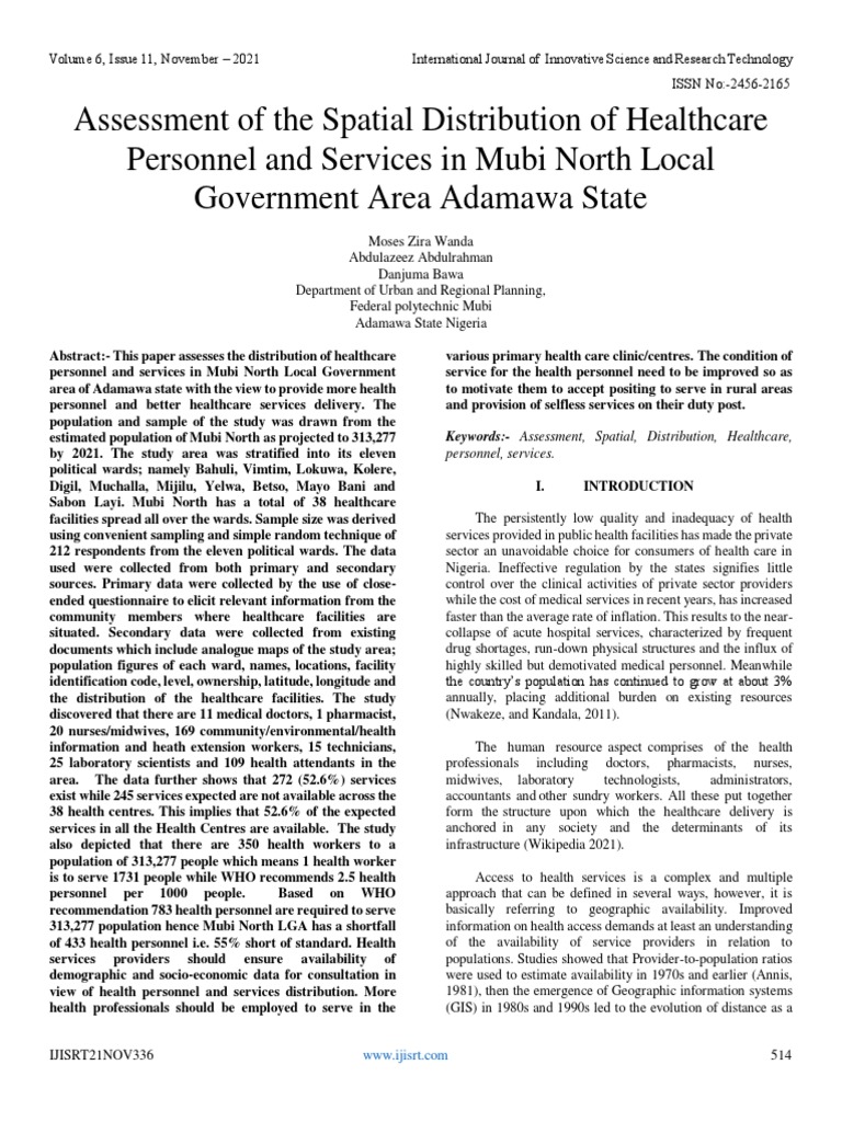 Assessment of The Spatial Distribution of Healthcare Personnel and ...