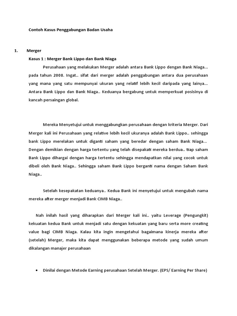 Contoh Kasus Merger dan Konsolidasi | PDF | Bisnis | Hukum