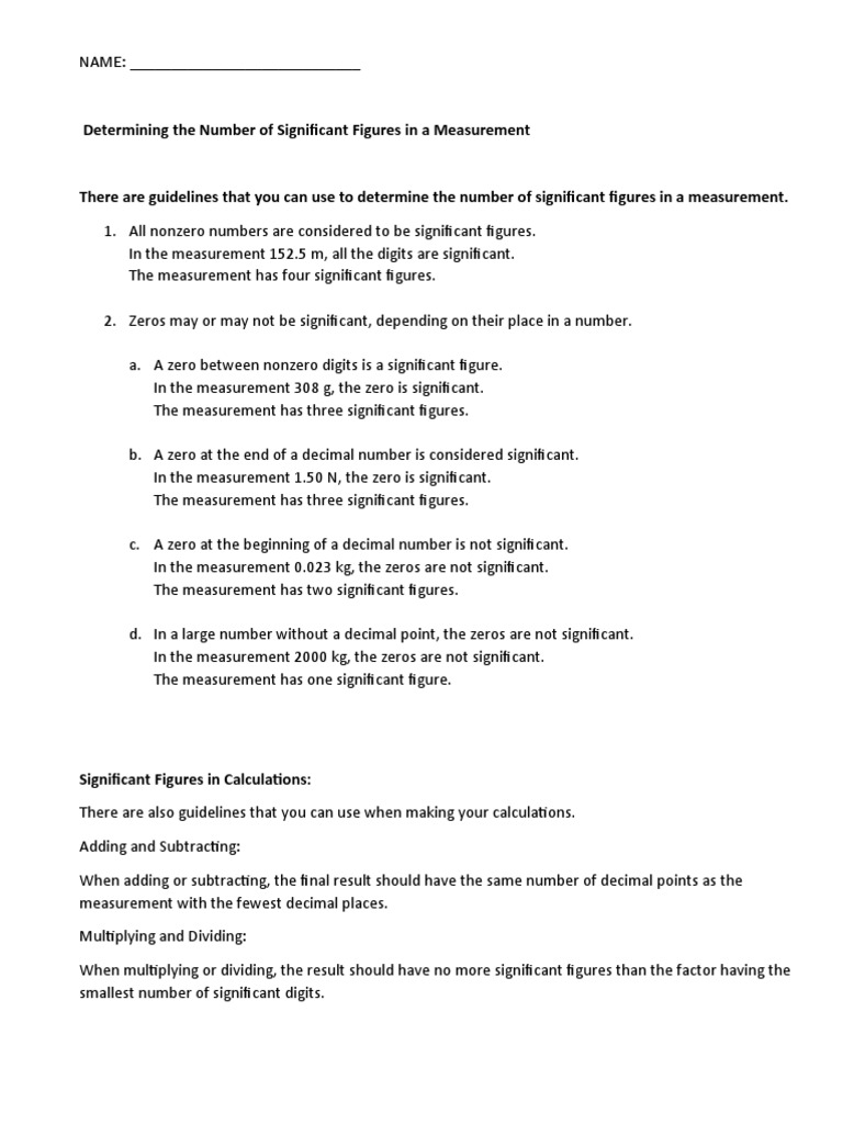 Determining The Number of Significant Figures in A Measurement | PDF