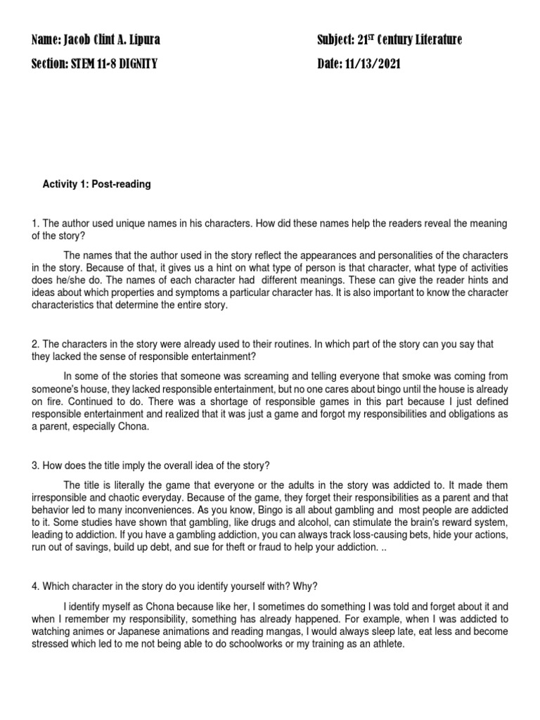 Jacob Clint A. Lipura Stem 11-8 Dignity 21ST Century Short Story ...