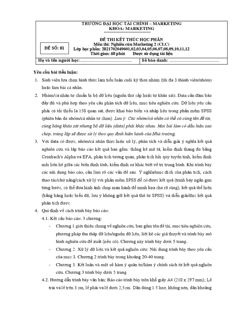 De Thi KTHP NC Marketing 2 - HK1 2021 | PDF