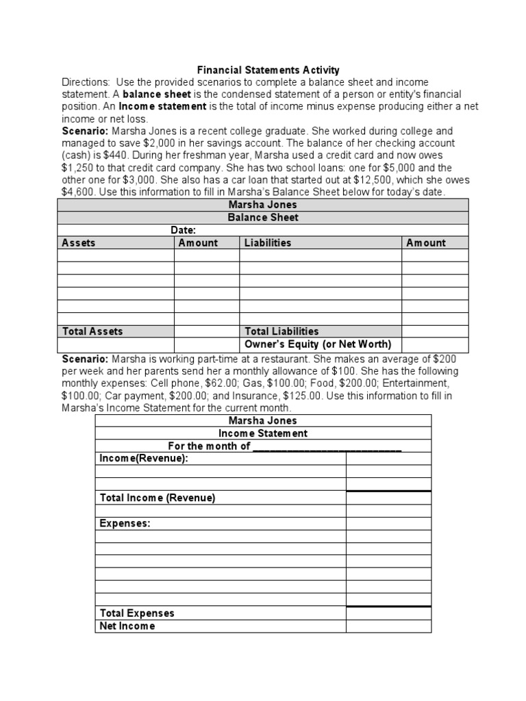 Financial Statements Activity | PDF