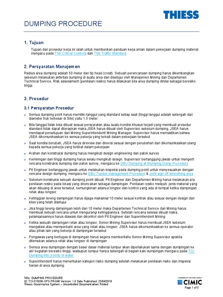 TCI 515038 OPS PR 049 Dumping Procedure - R1 | PDF