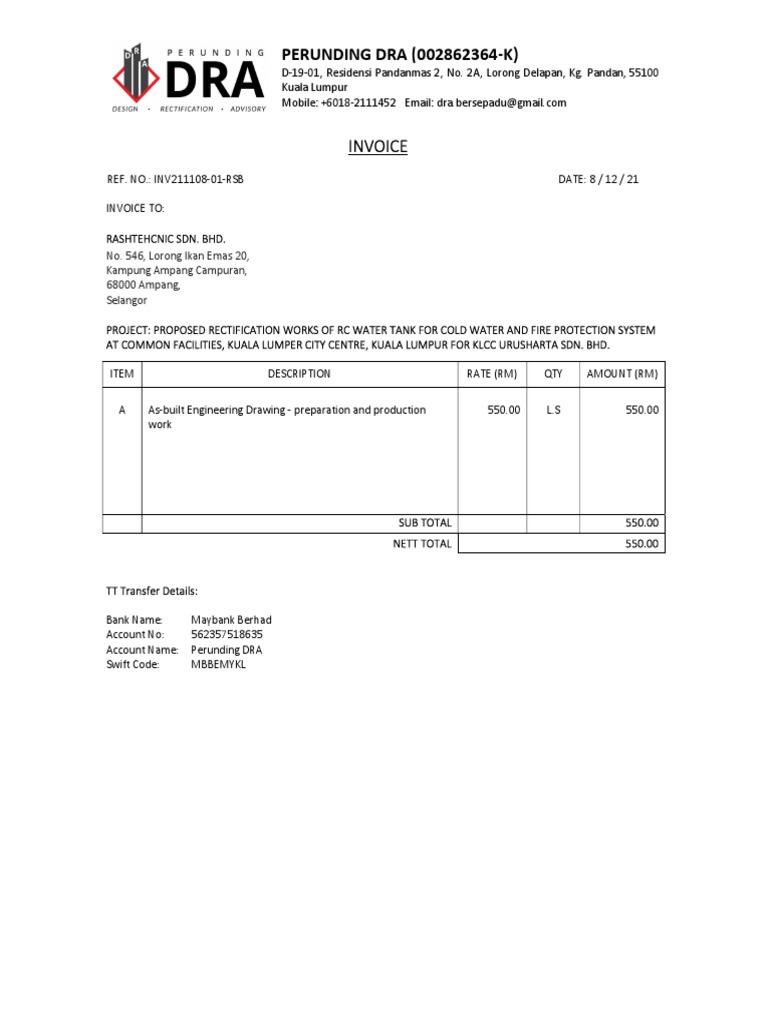 Invoice for RC Water Tank Works | PDF