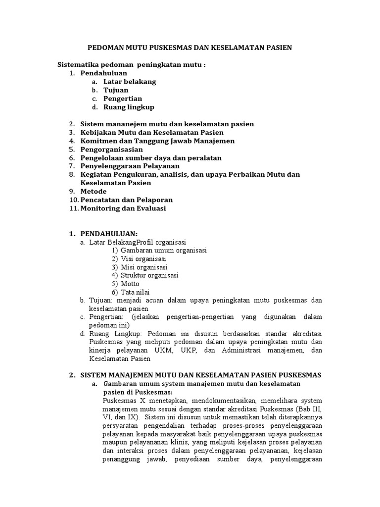 Pedoman Mutu Puskesmas Dan Keselamatan Pasien | PDF