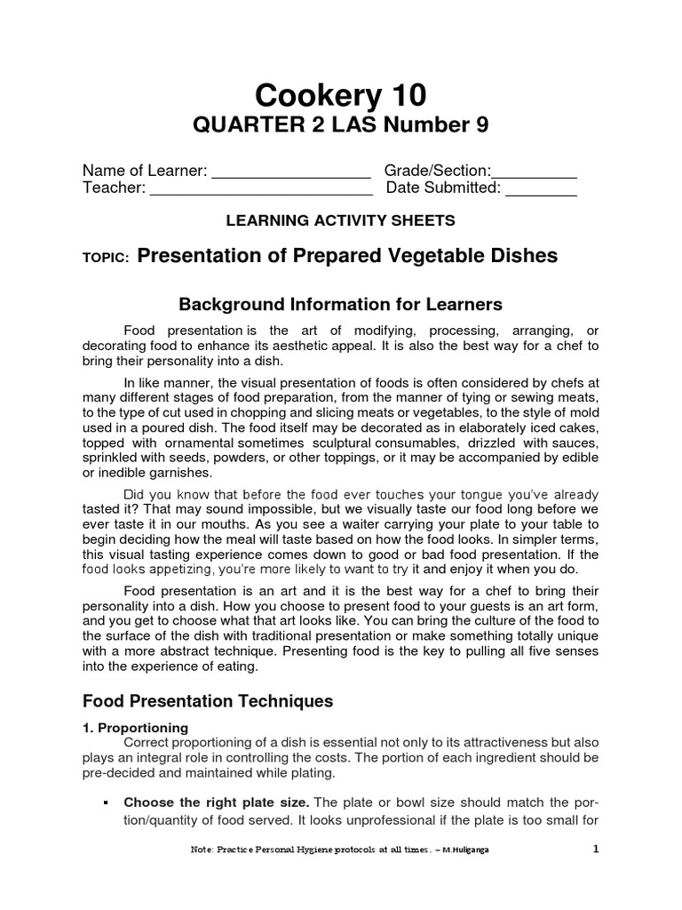 COOKERY 10 Quarter 2 LAS No. 9 | Download Free PDF | Food And Drink ...